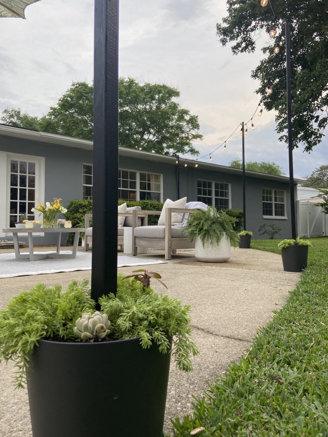 String Light Concrete Planters - Home With Stefani